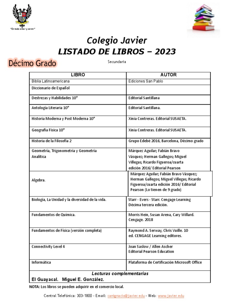 Listado de Libros-2023 Décimo Grado | PDF | Publicación