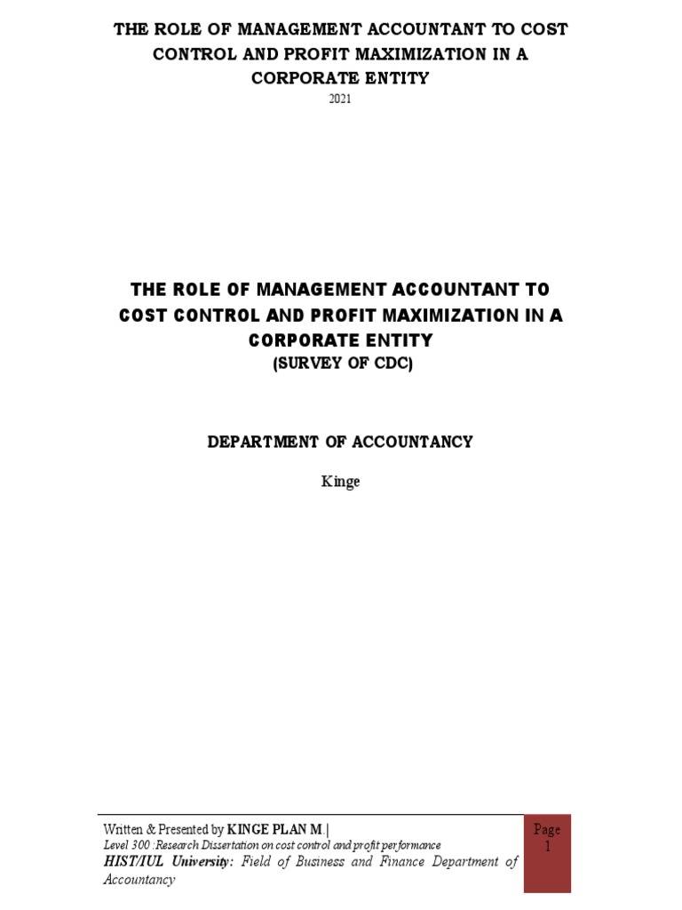 Management Accountant's Role in Profit Maximization | PDF | Management ...