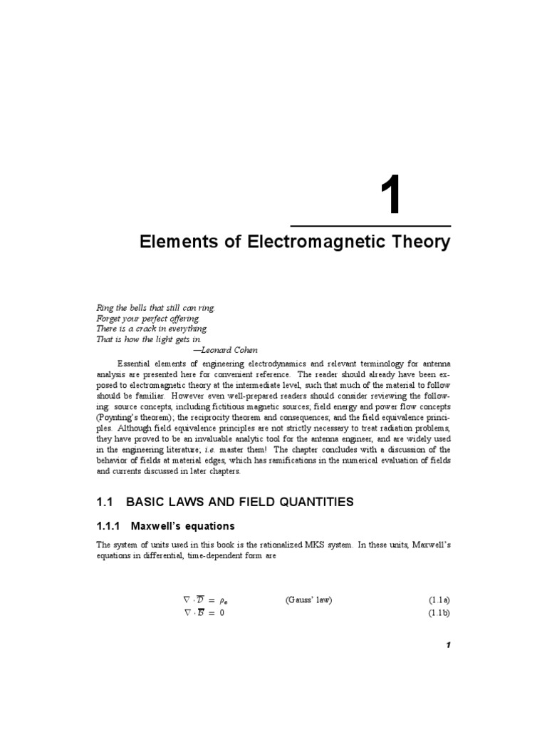 Elements of Electromagnetic Theory: 1.1 Basic Laws and Field Quantities ...