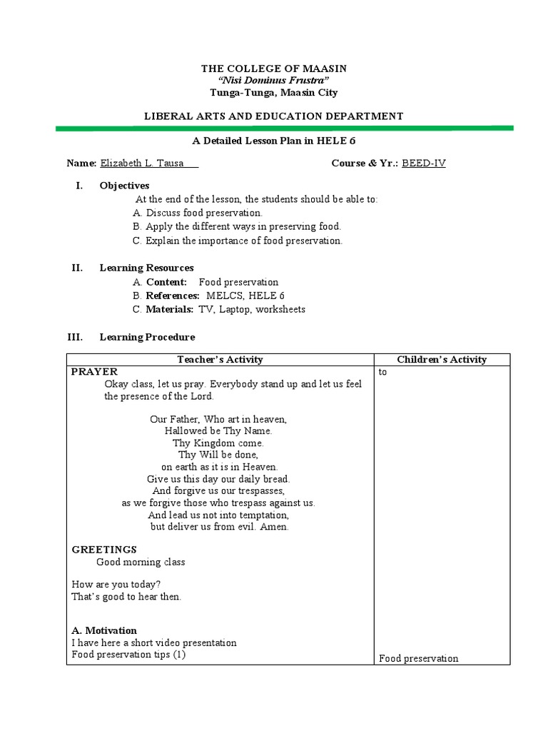 Food Preservation Lesson Plan | PDF | Food Preservation | Vegetables