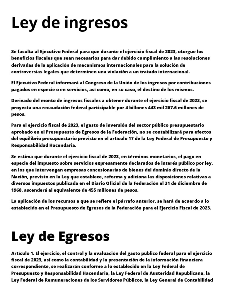Ley de Ingresos 2023: Facultades al Ejecutivo Federal y proyección de ingresos durante el ...