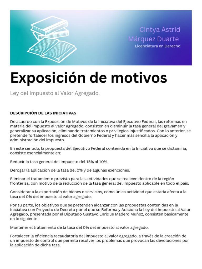 Exposición de Motivos LIVA | PDF | Impuestos | Impuesto sobre la renta