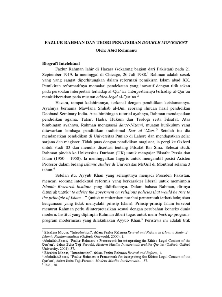 Fazlur Rahman Dan Teori Penafsiran Double Movement | PDF