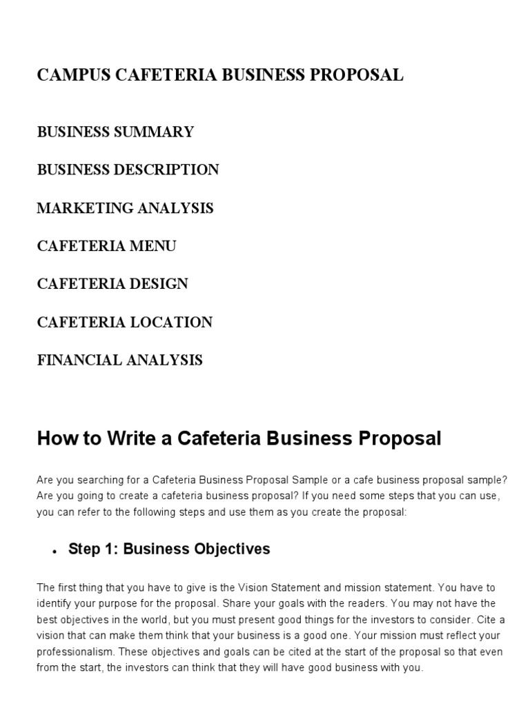 Cafeteria Business Proposal Guide | PDF | Investing | Marketing