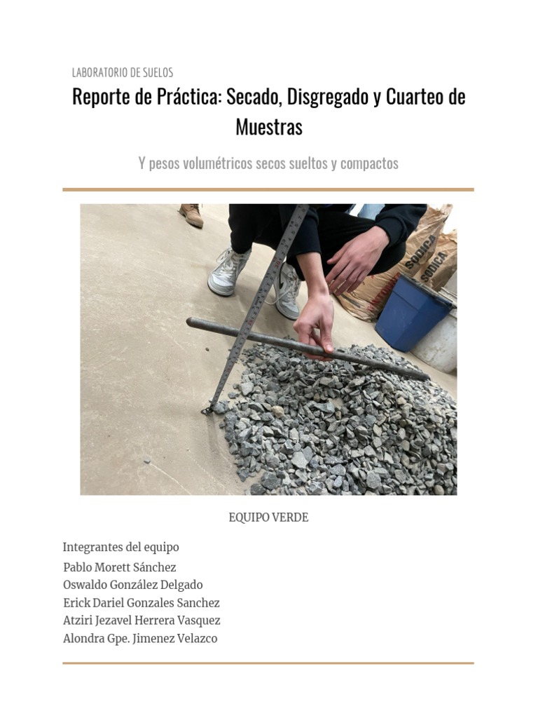 Reporte de Práctica Secado, Disgregado y Cuarteo de Muestras | PDF ...