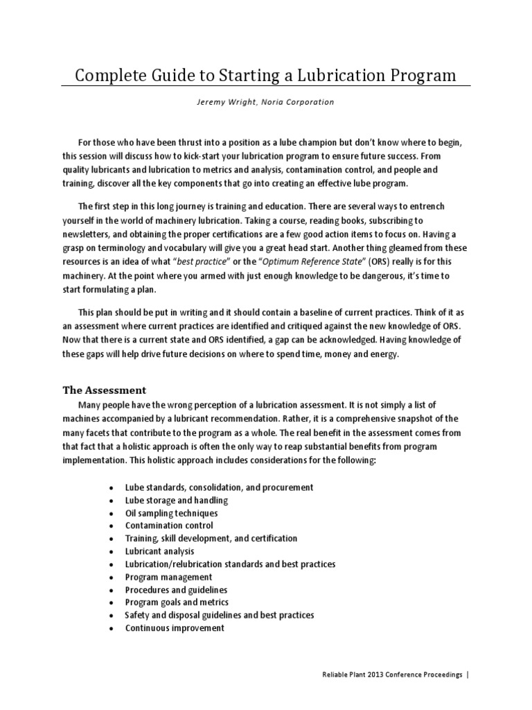 Complete Guide To Starting A Lubrication Program | PDF | Reliability ...