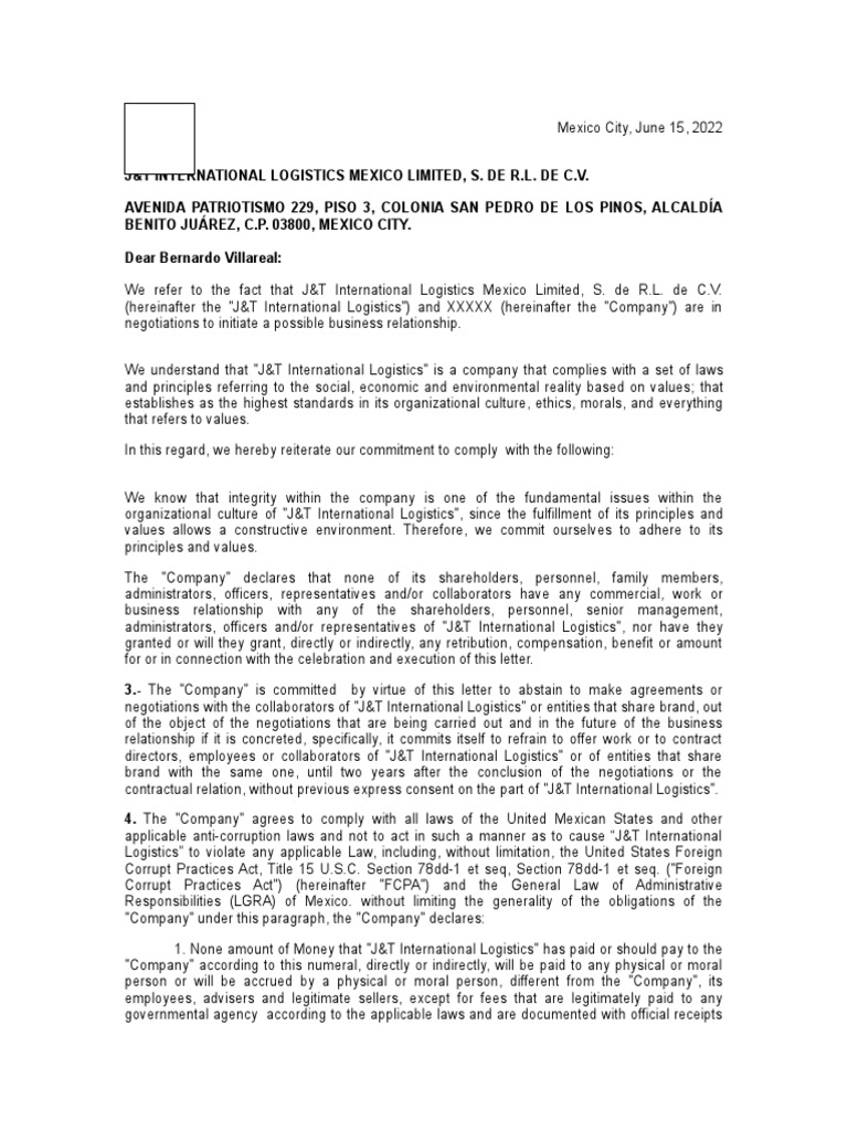 Compliance Letter CC en-US | PDF | Accounting | Indemnity