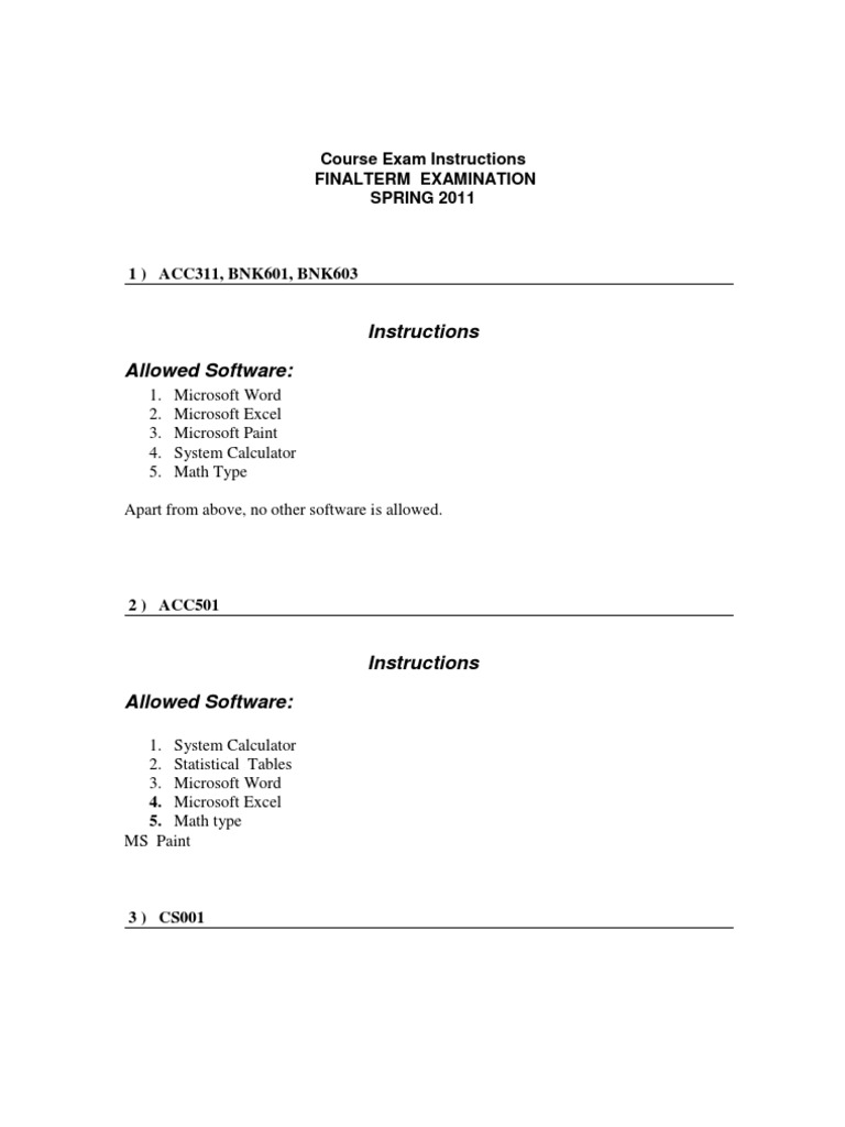 Course Wise Exam Instructions | PDF | Net Beans | Applications & Software