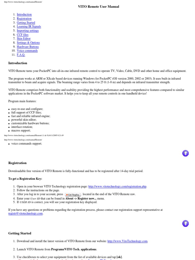 VITO Remote User Manual | PDF | Remote Control | Infrared