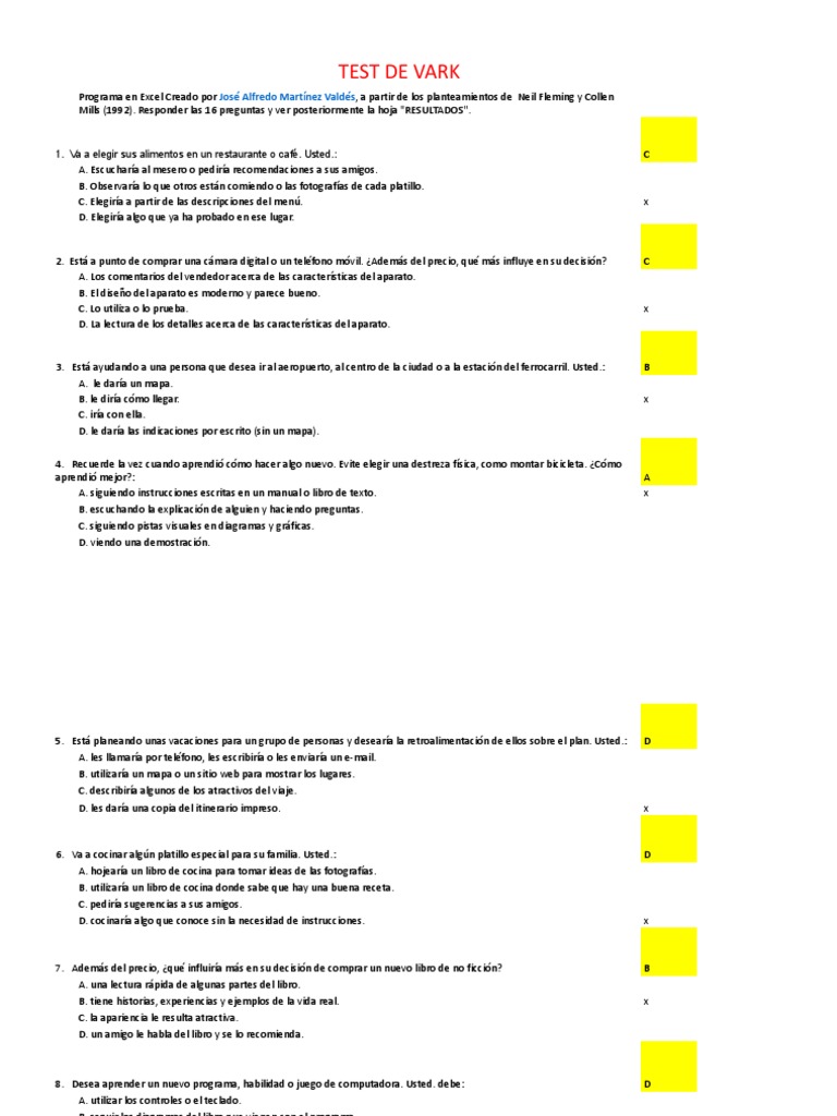 Test de VARK: Resultados y Gráficas | PDF | Libros