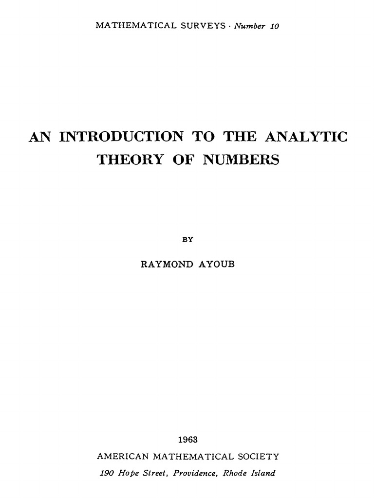 Raymond George Ayoub - An Introduction To The Analytic Theory of ...