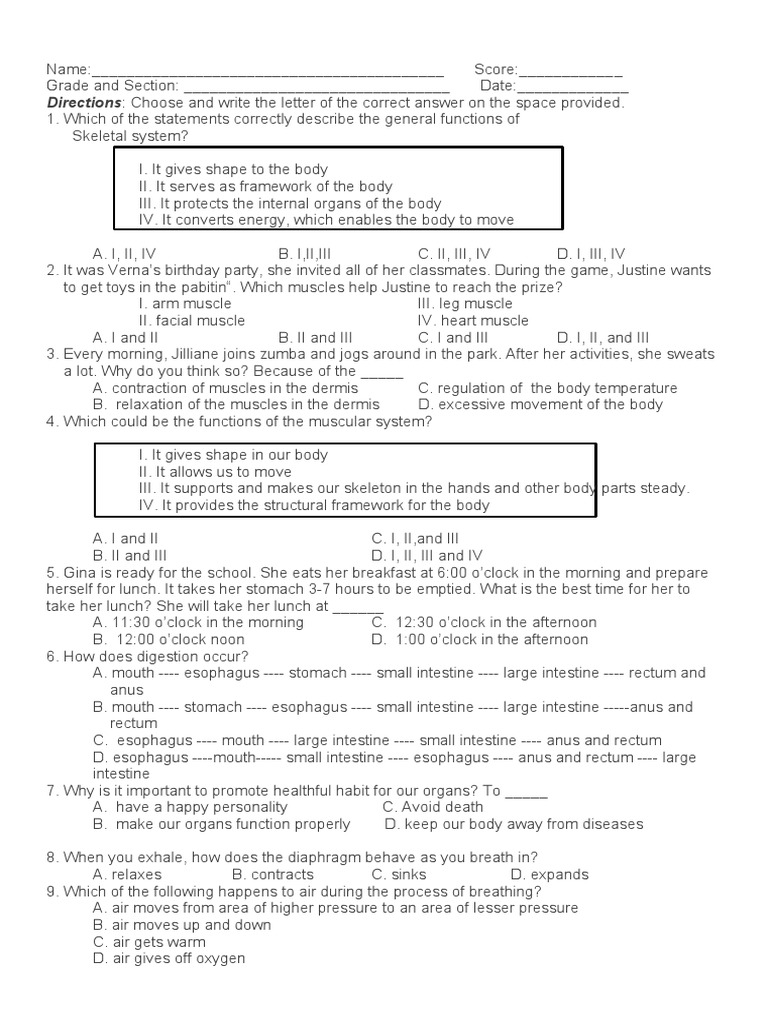 Skeletal and Muscular Systems Quiz | PDF | Skin | Coral Reef