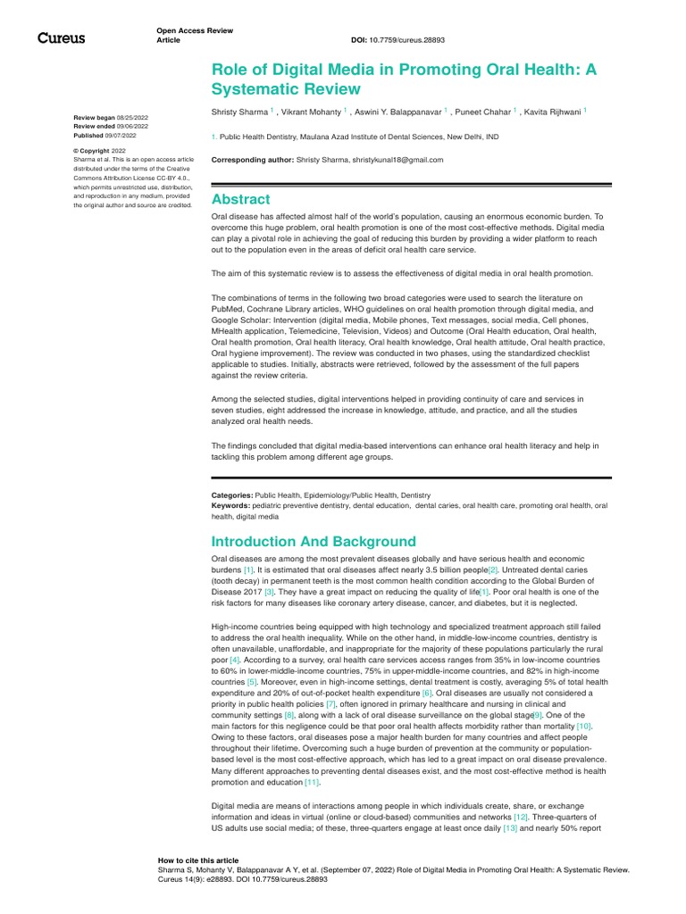 Role of Digital Media in Promoting Oral Health | PDF | Systematic ...