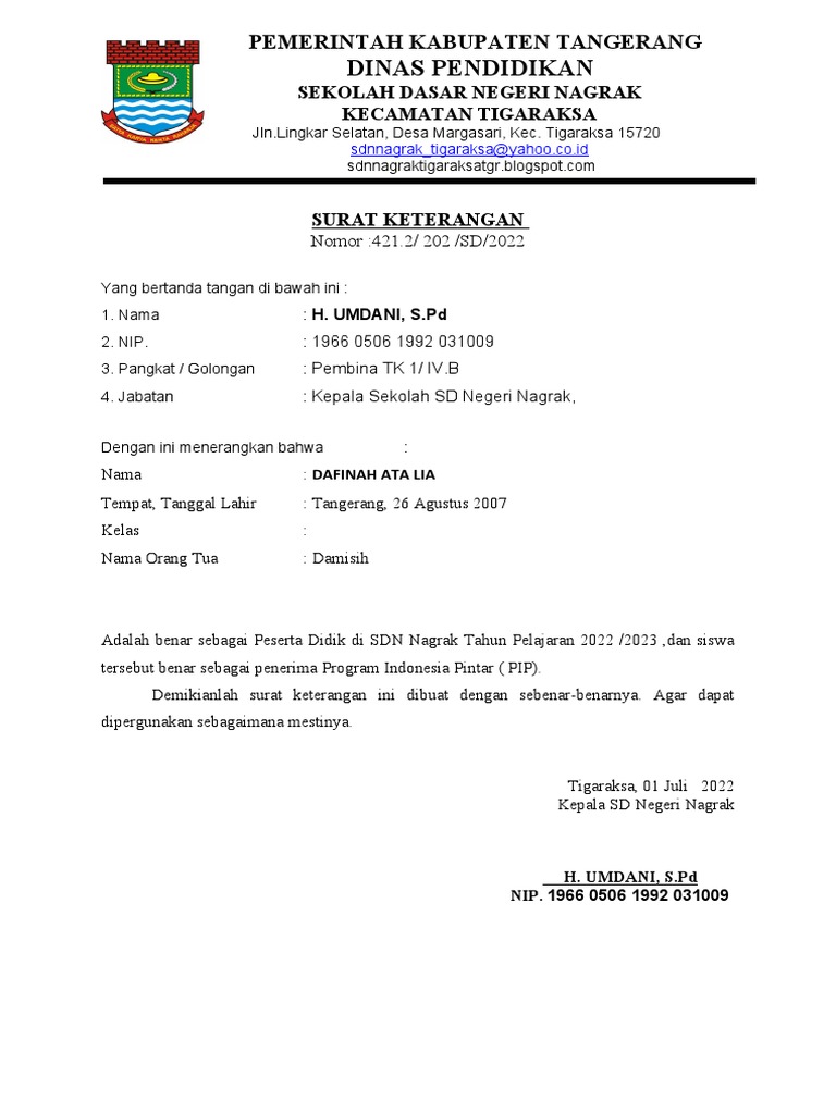 Surat Keterangan Ranking | PDF