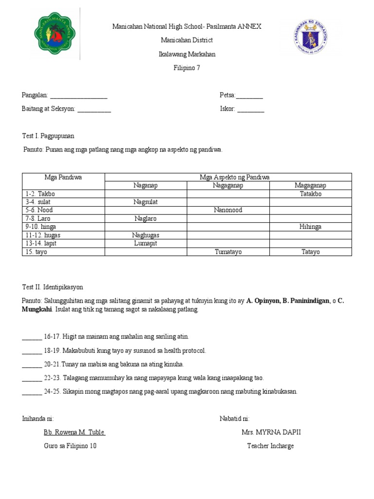 Grade 7 2nd Quarter Exam | PDF