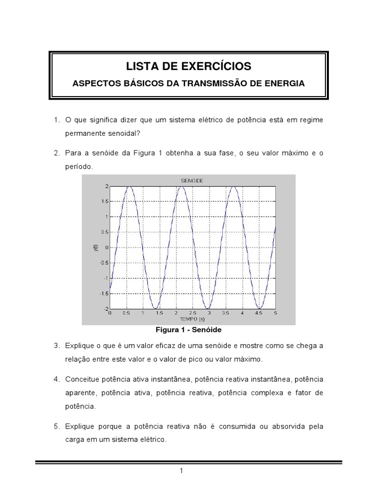 Lista Cap 4 - Aspectos B Sicos Da Transmiss o de Energia | PDF | Energia elétrica | Sistema de ...