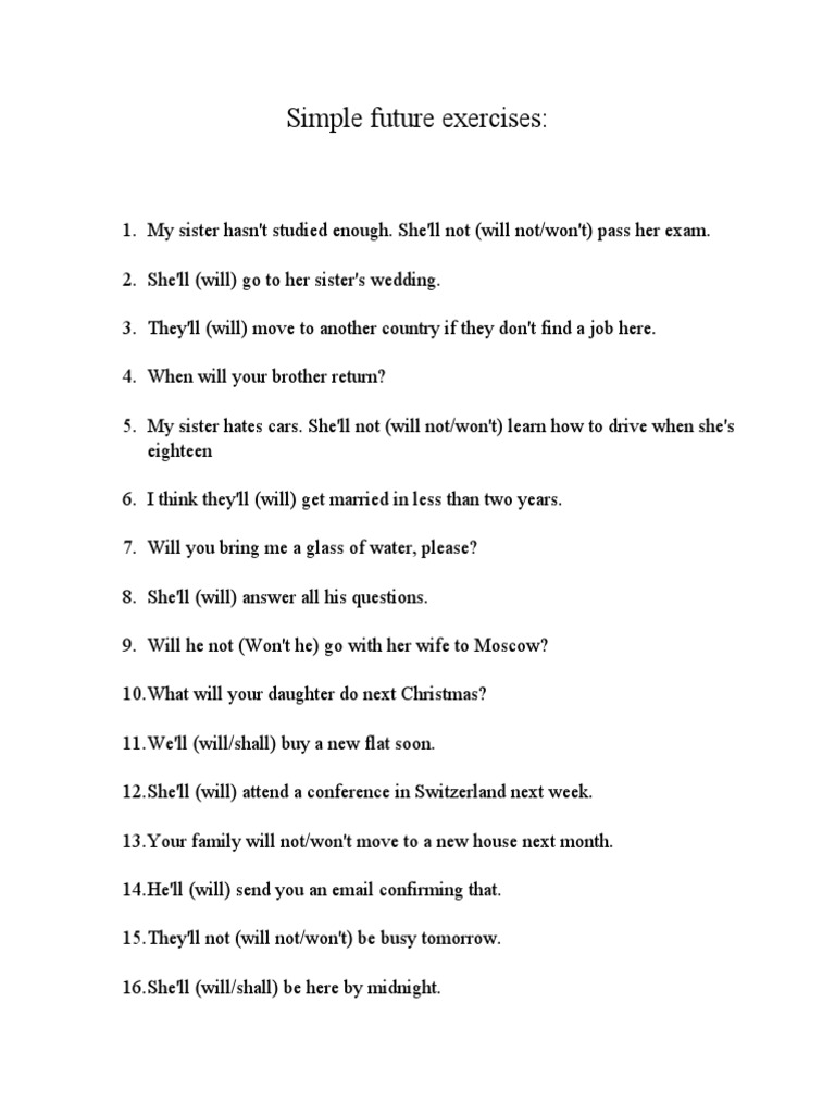 Simple Future Exercises | PDF
