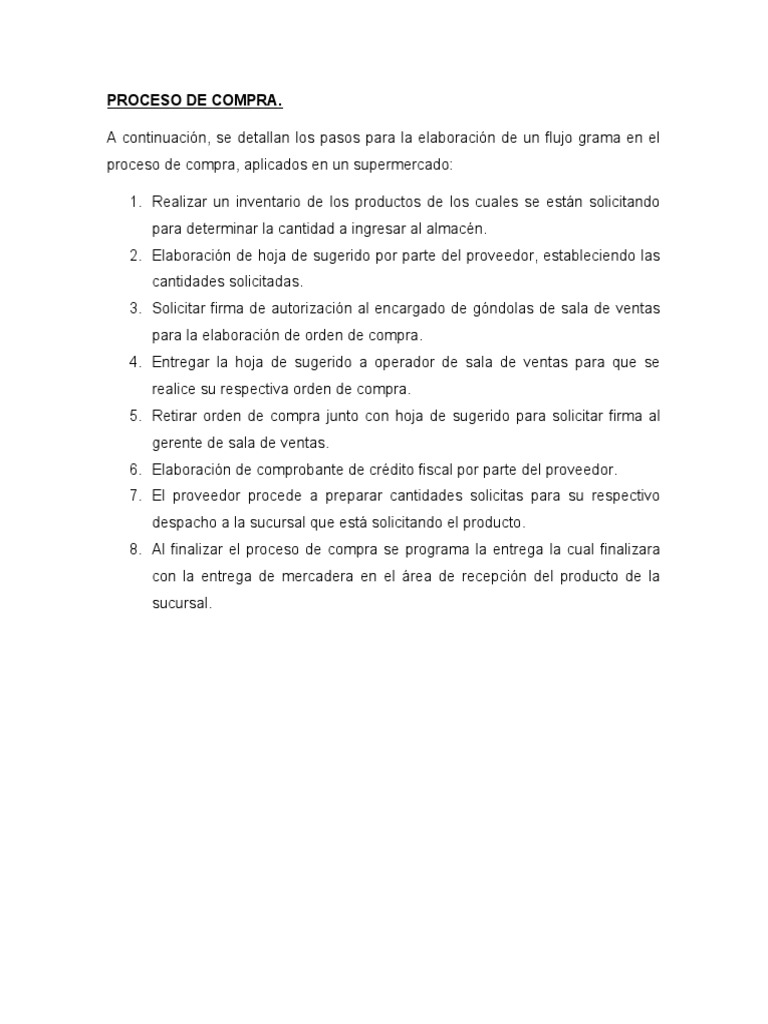 Procedo de Compra y Recepcion de Mercaderia | PDF | Supermercado