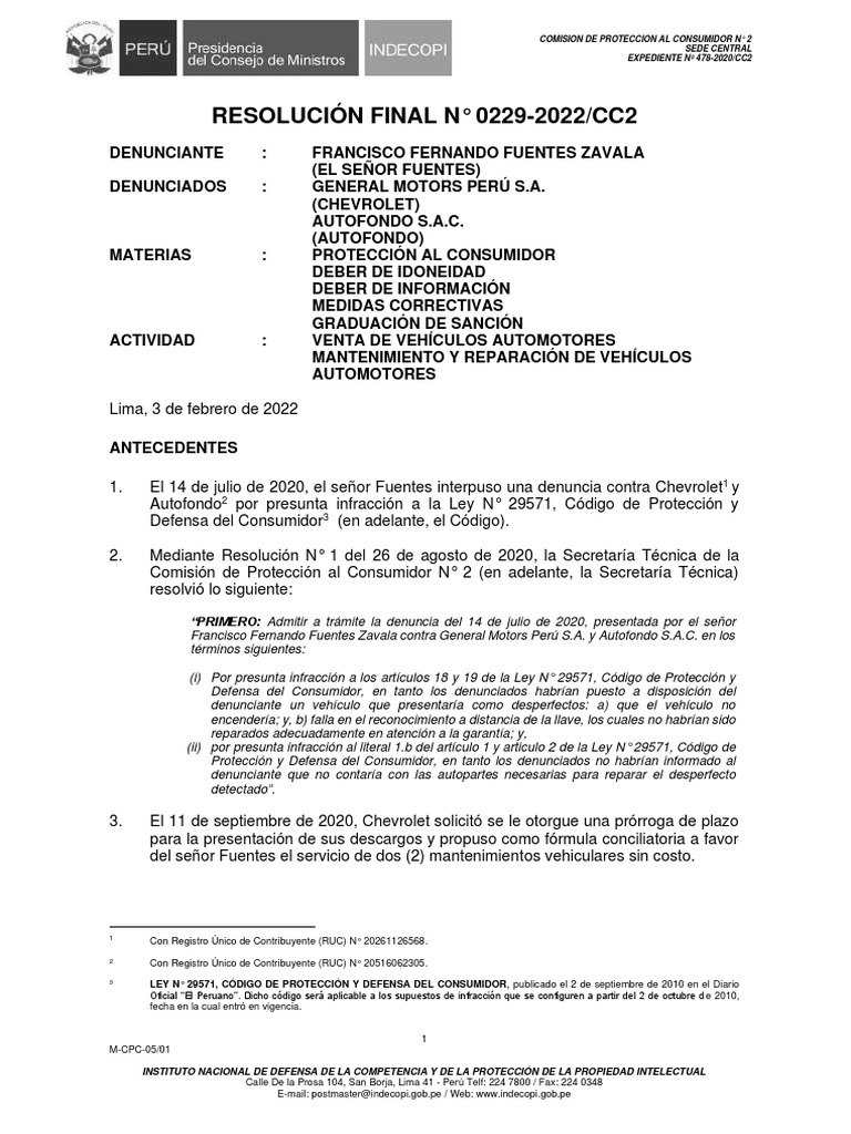 Resolución Final #0229-2022/CC2 | Descargar gratis PDF | Protección al Consumidor | Los consumidores