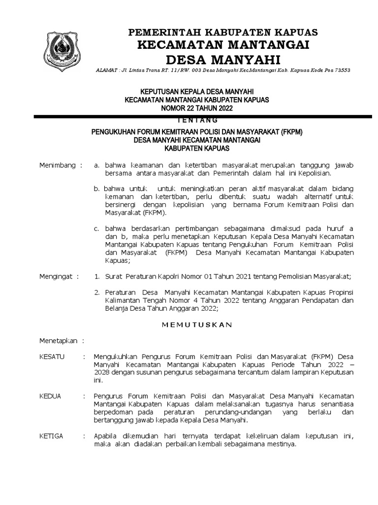 SK No. 22 FKPM Manyahi | PDF