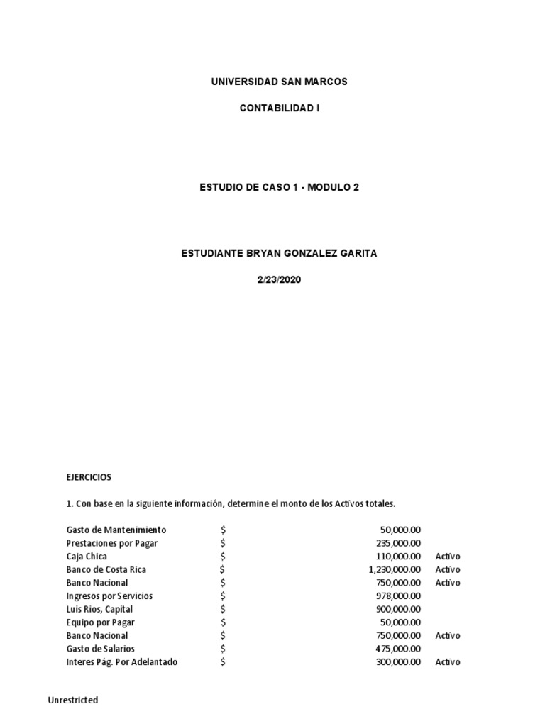 Estudio de Caso 1 | PDF | Bancos | Dinero