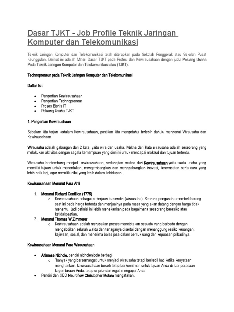 Dasar TJKT - Job Profile | PDF