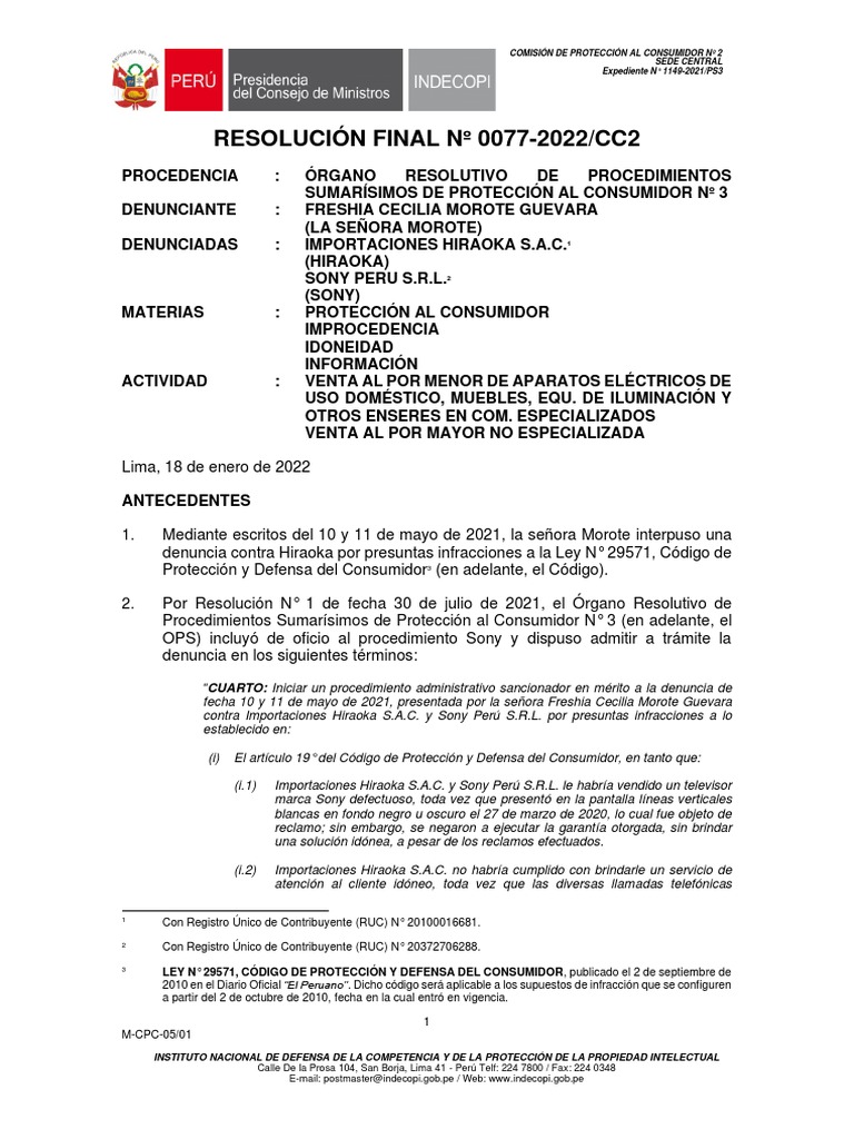 Resolución Final #0077-2022/CC2 | PDF