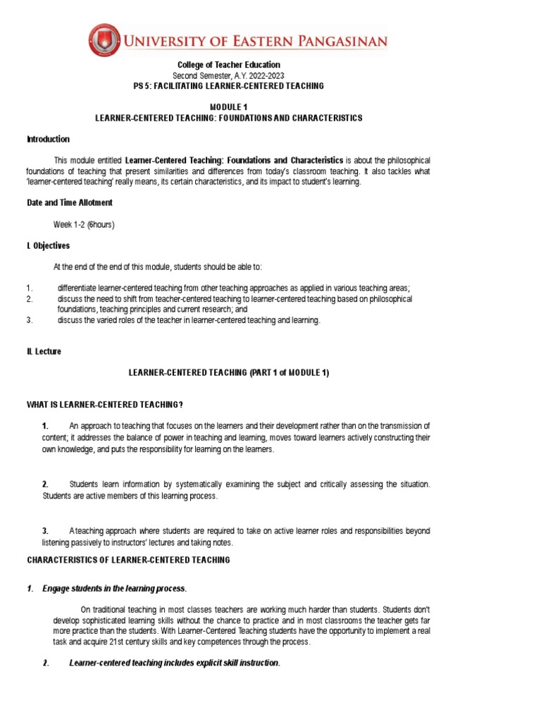PS 5 Module 1 Prelim | PDF | Learning | Teachers