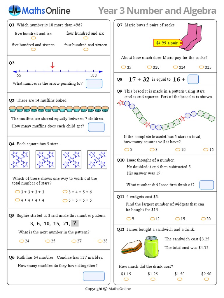 Year3 Revision Number and Algebra Questions | PDF | Cupcake | Cakes