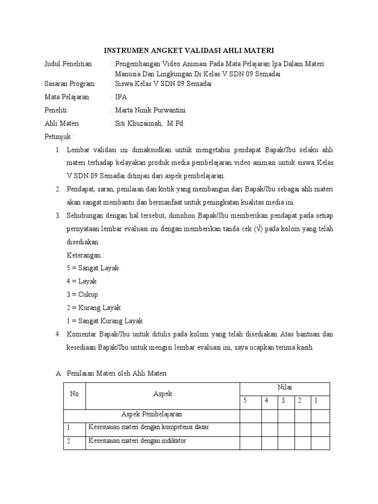 INSTRUMEN AHLI VALIDASI Media 2 | PDF