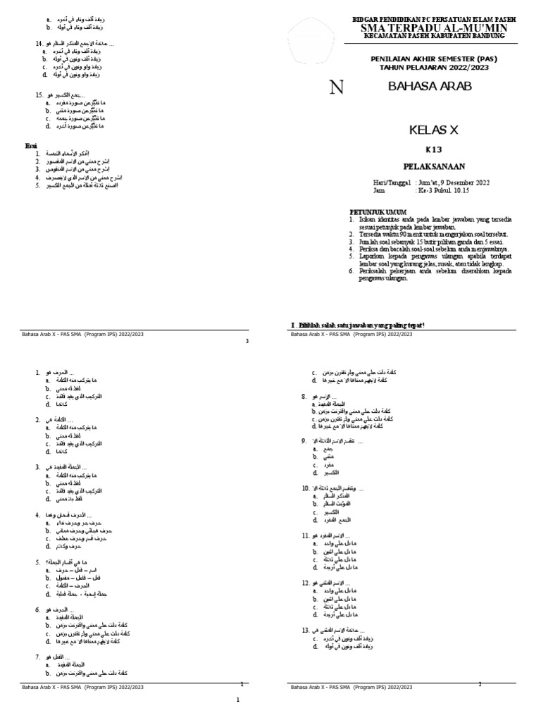 PAS B. Arab SOAL X | PDF