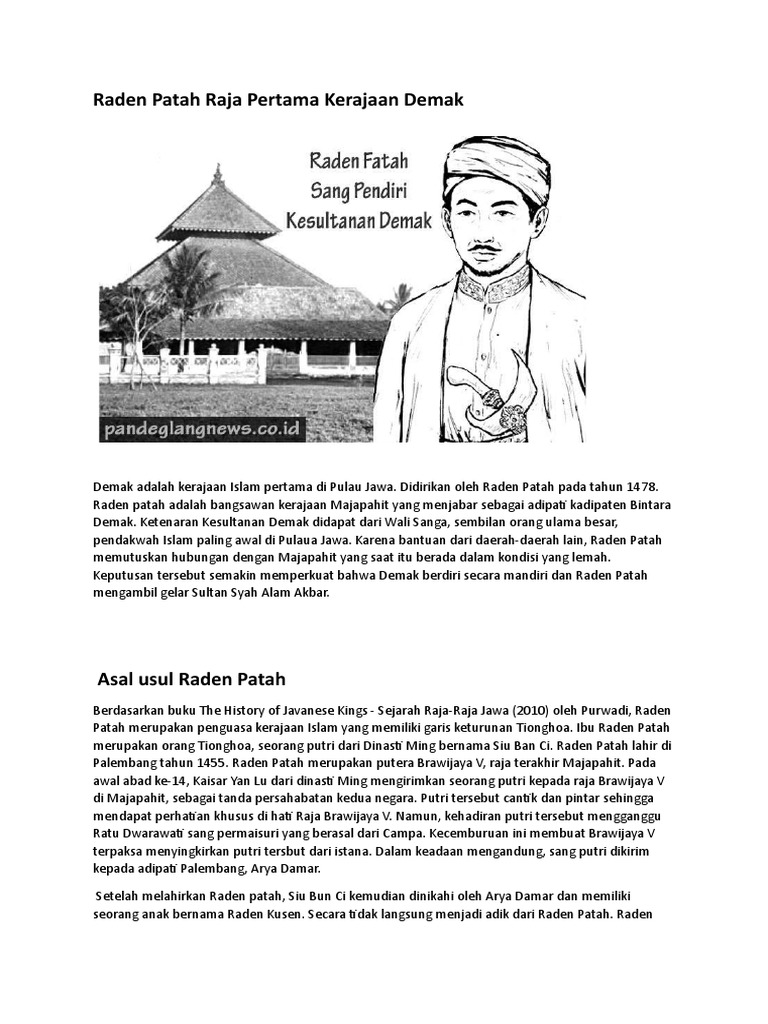 Raden Patah Raja Pertama Kerajaan Demak | PDF | Sejarah | Agama ...