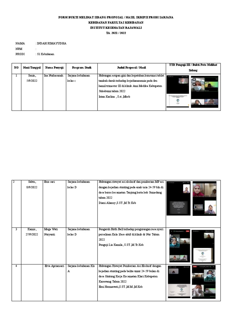 FORM BUKTI MELIHAT SIDANG PROPOSAL | PDF