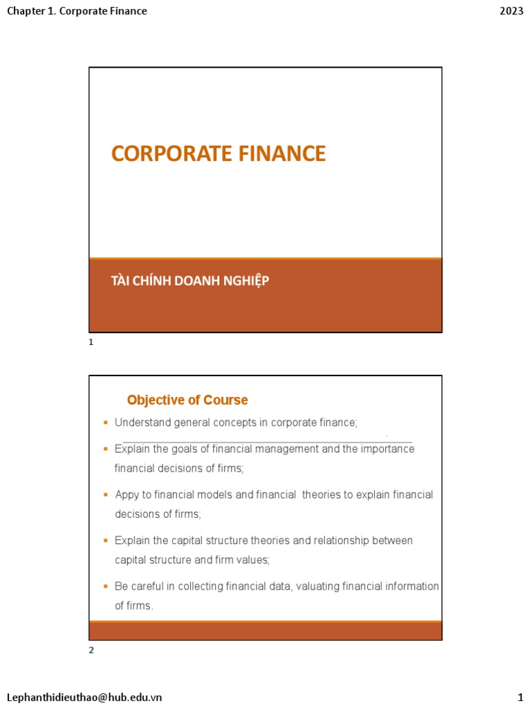 Chapter 1 Overview of Corporate Finance Lesson | PDF | Business ...