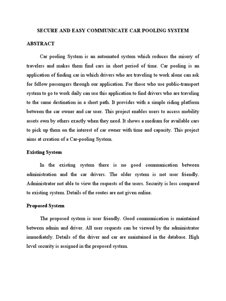 Car Pooling System | PDF | Sustainable Transport | Vehicles