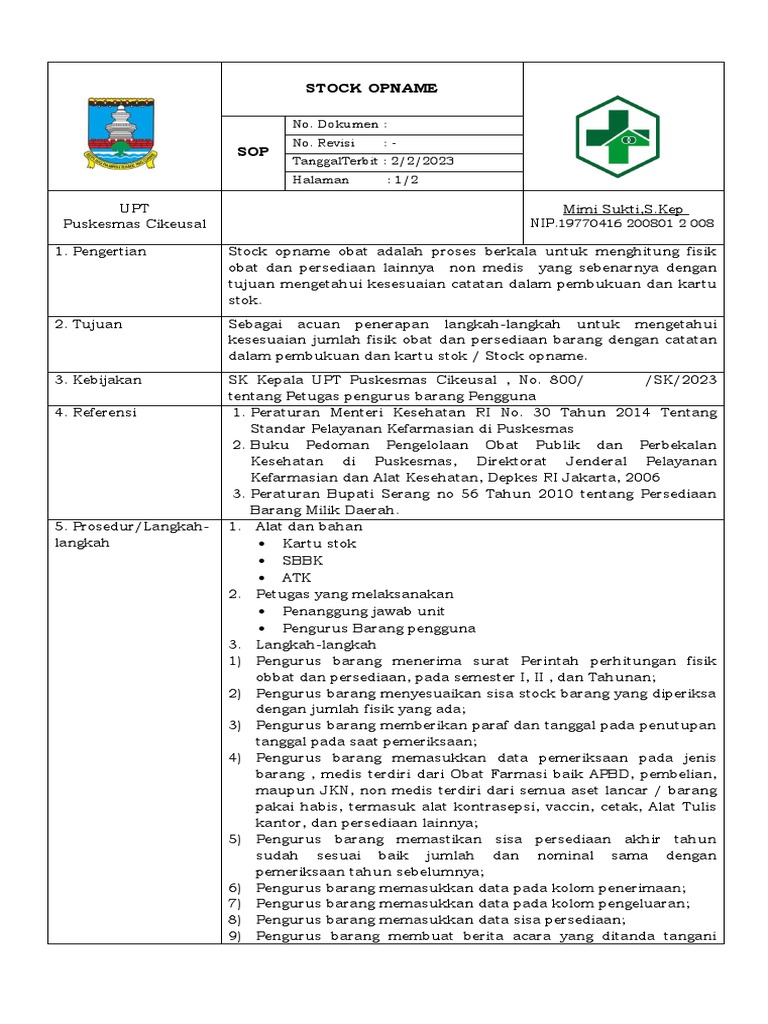 Sop Stock Opname Yhusant Pdf