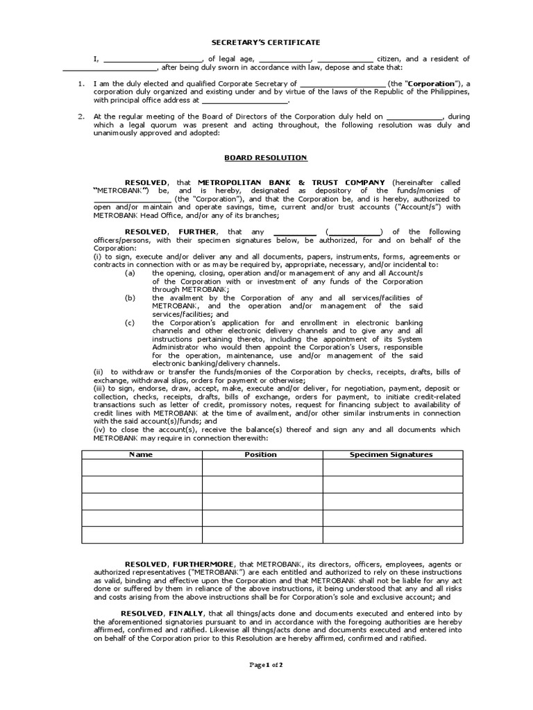 Mbos Secretary S Certificate | PDF | Cheque | Credit Card