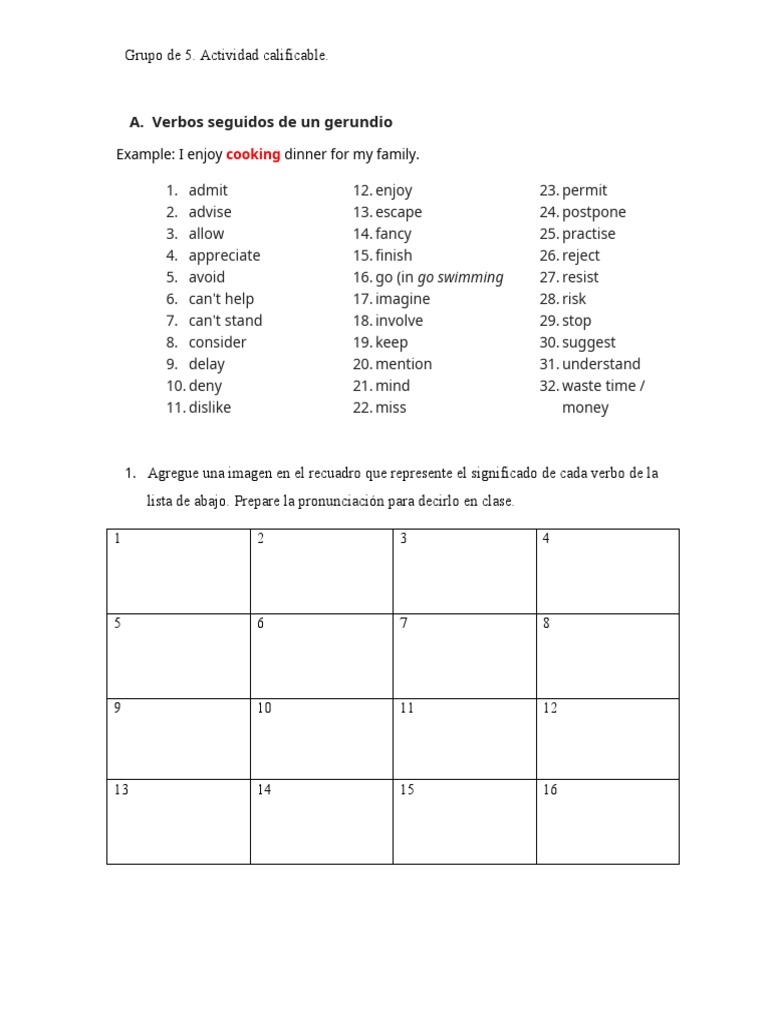 Actividad - Verbos Seguidos de Un Gerundio | PDF | Grammar | Languages