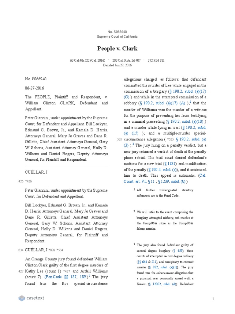 Clark v. People: Murder Conviction Appeal | PDF | Witness | Testimony