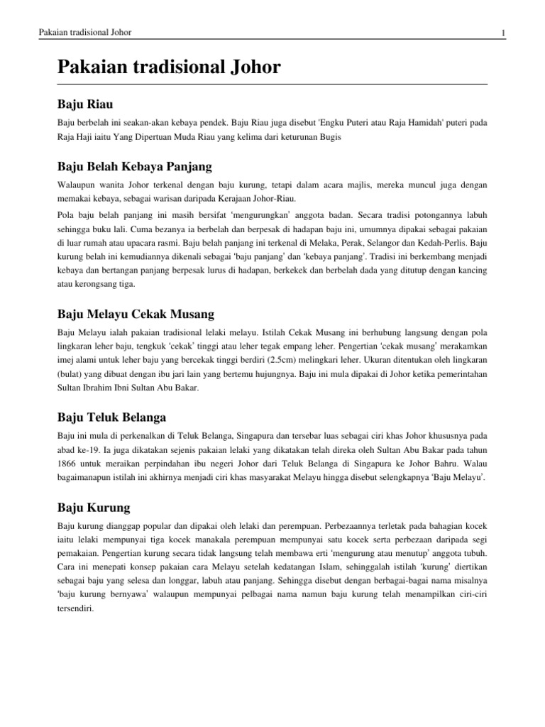 Pakaian Tradisi Johor | PDF