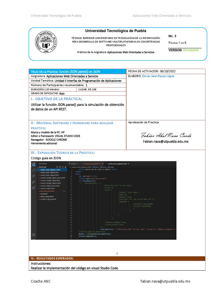 Practica 5 Objeto - Json - Cadena - Texto | PDF | Software de la ...