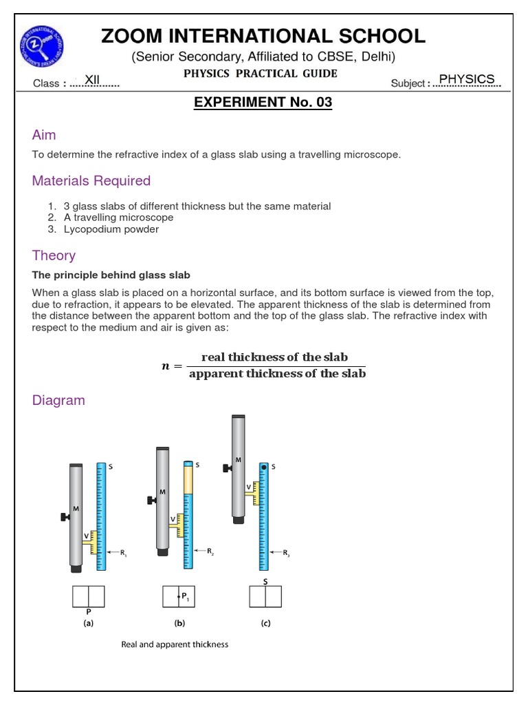 Refractive Index of Glass Slab Experiment | PDF | Refraction | Refractive Index