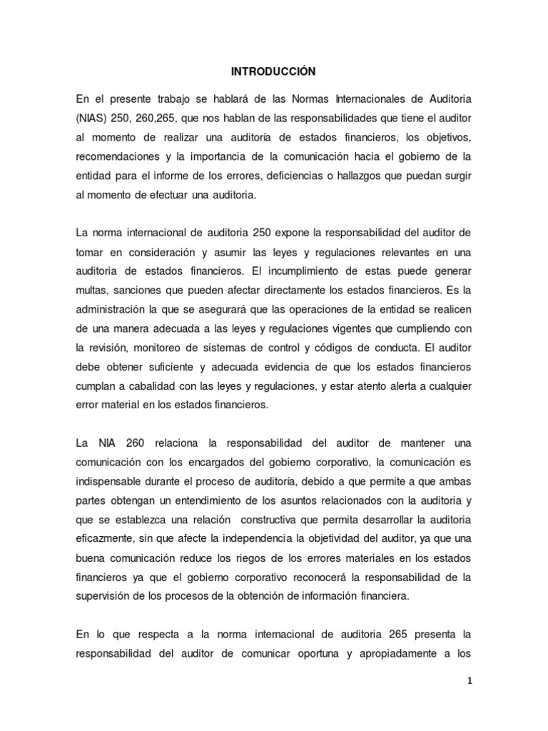 Nia 250, Nia 260, Nia 265 | PDF | Auditoría | Contralor