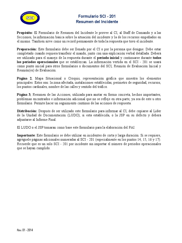 Formulario SCI-201: Resumen del Incidente | PDF