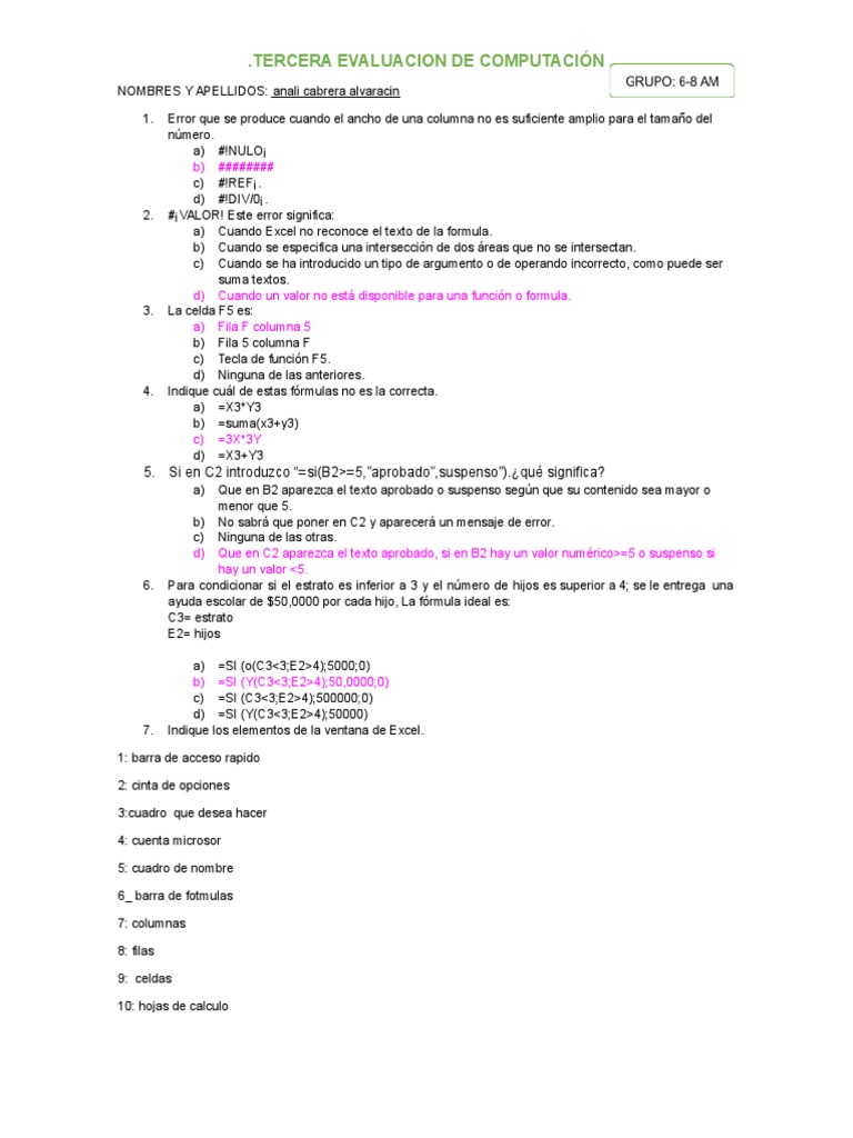 Examen Excel 6-8 Am | PDF | Microsoft Excel | Hoja de cálculo