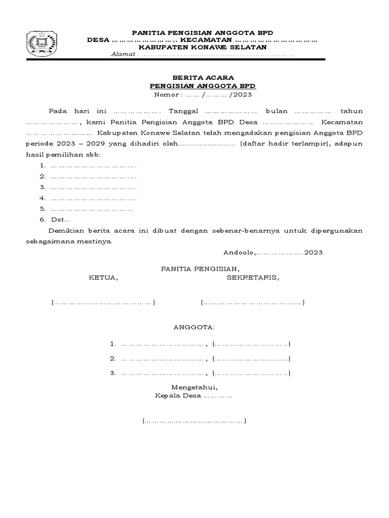 Contoh SK Dan Ba Pemilihan BPD | PDF