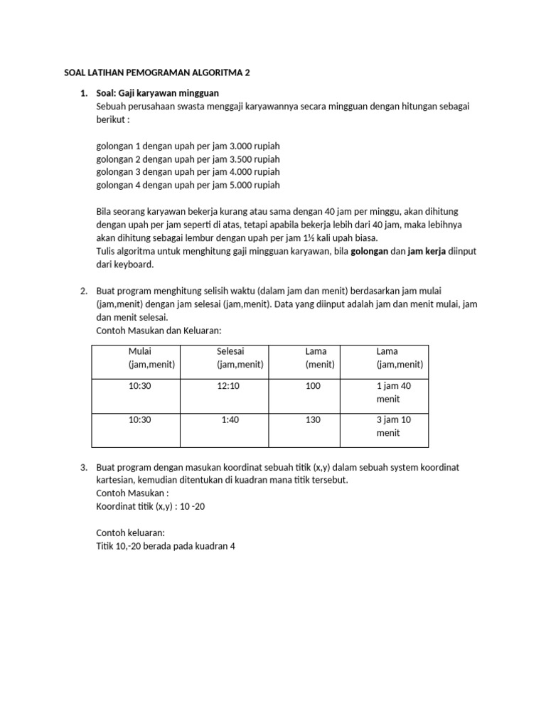 Soal Latihan Pemograman Algoritma 2 | PDF Soal Latihan Pemograman Algoritma 2 | PDF