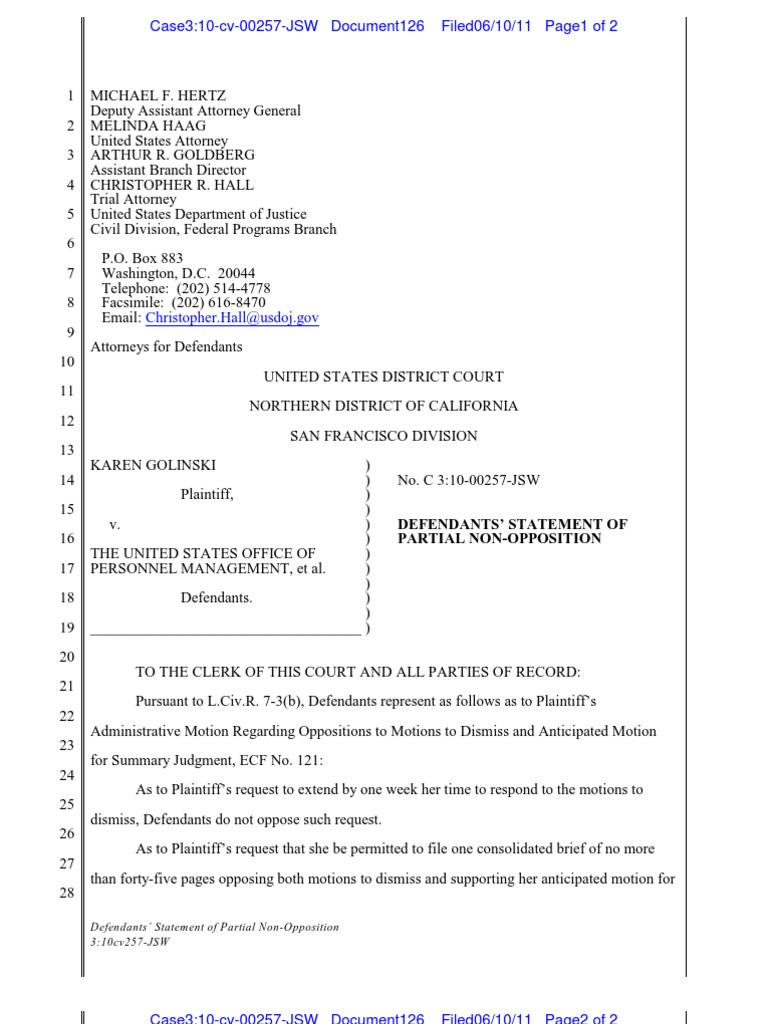 Defendants' Non-Opposition Statement | PDF