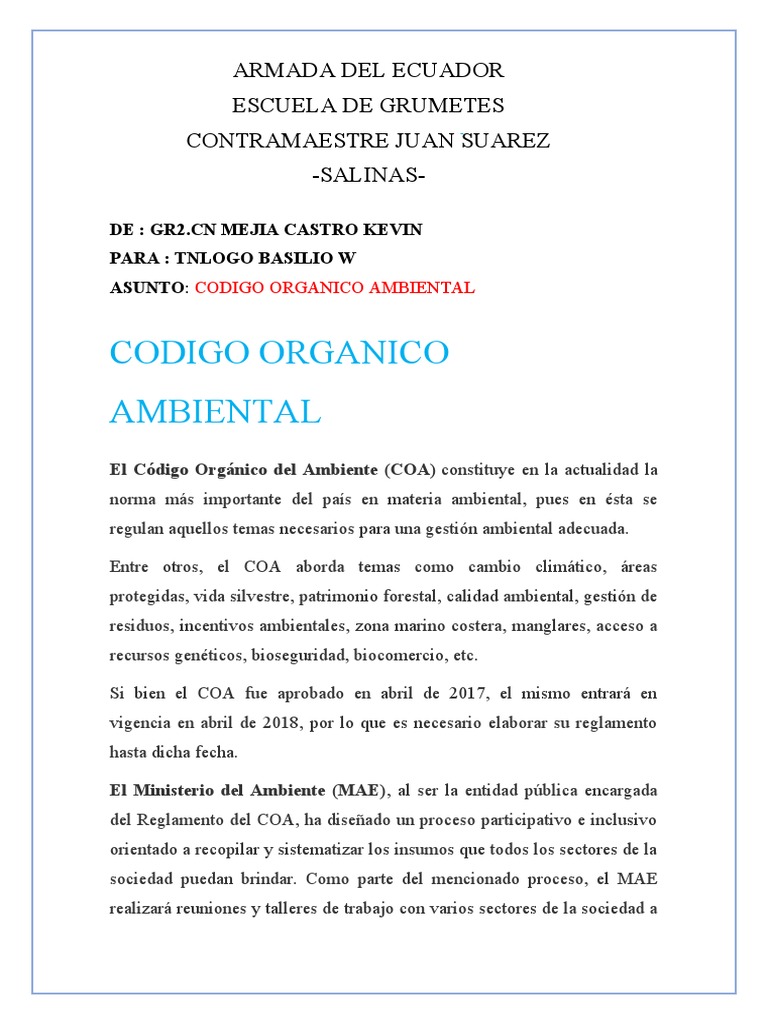 Codigo Organico Ambiental | PDF | Residuos | Entorno natural