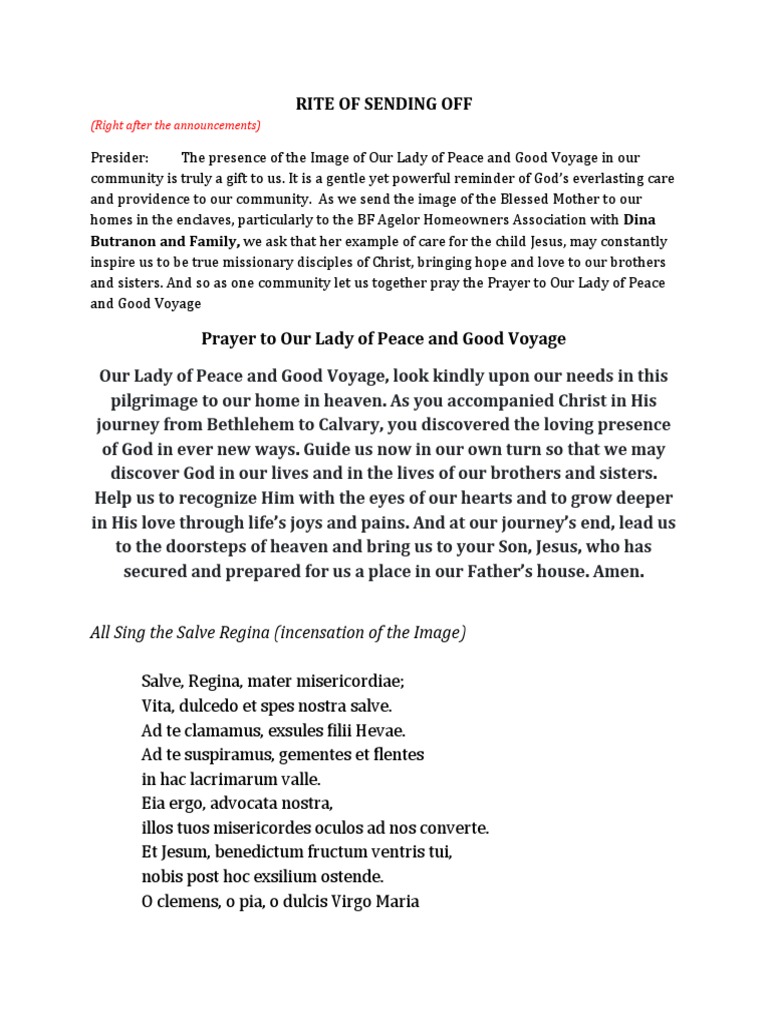 Sending Off Ceremony for Our Lady Image | PDF | Mary, Mother Of Jesus ...
